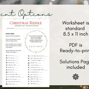 Christmas Worksheet No Prep Order of Operations Math Practice ...