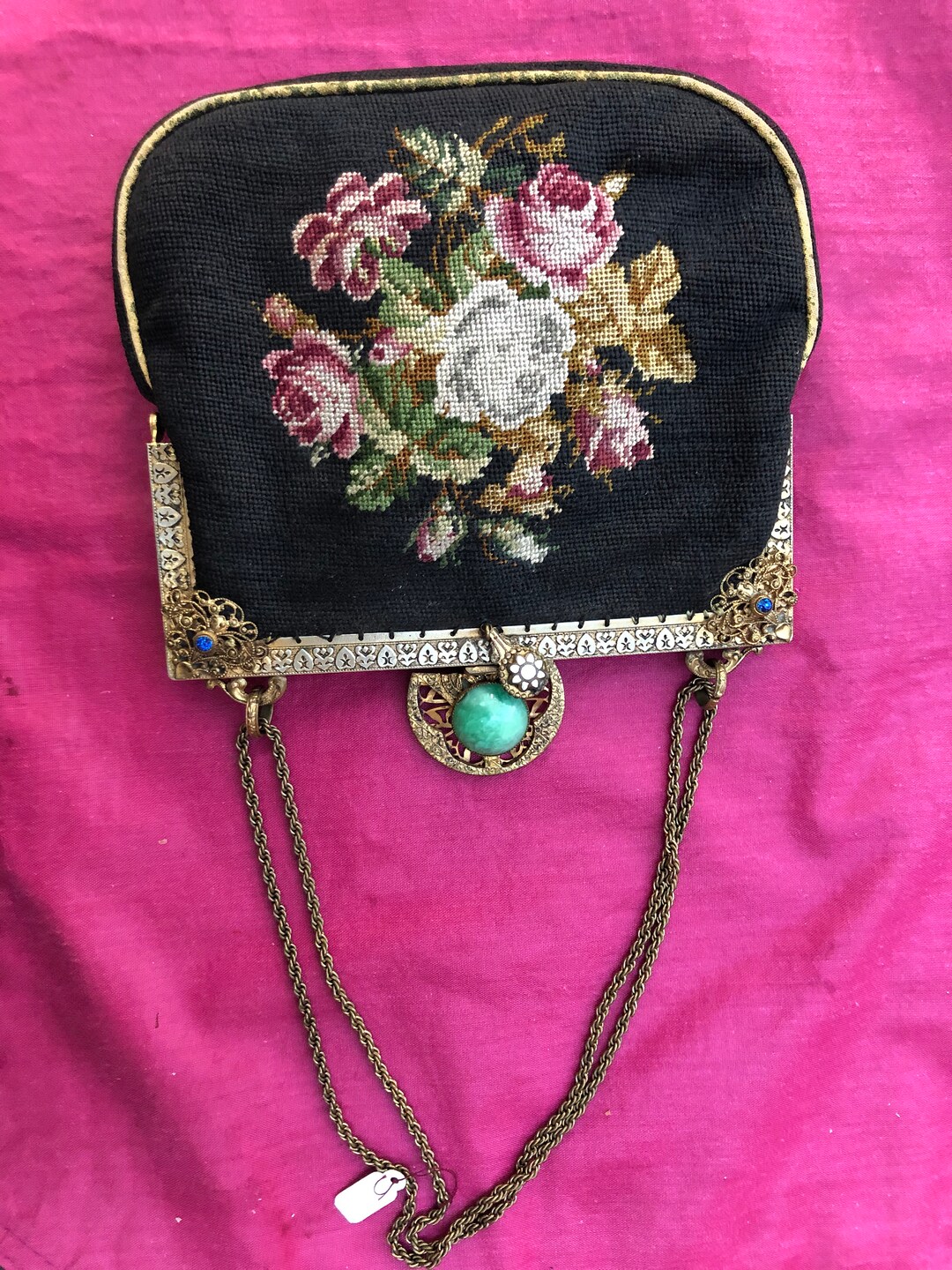 Vintage Ladies Tapestry Enamel and Jeweled Purse - Etsy