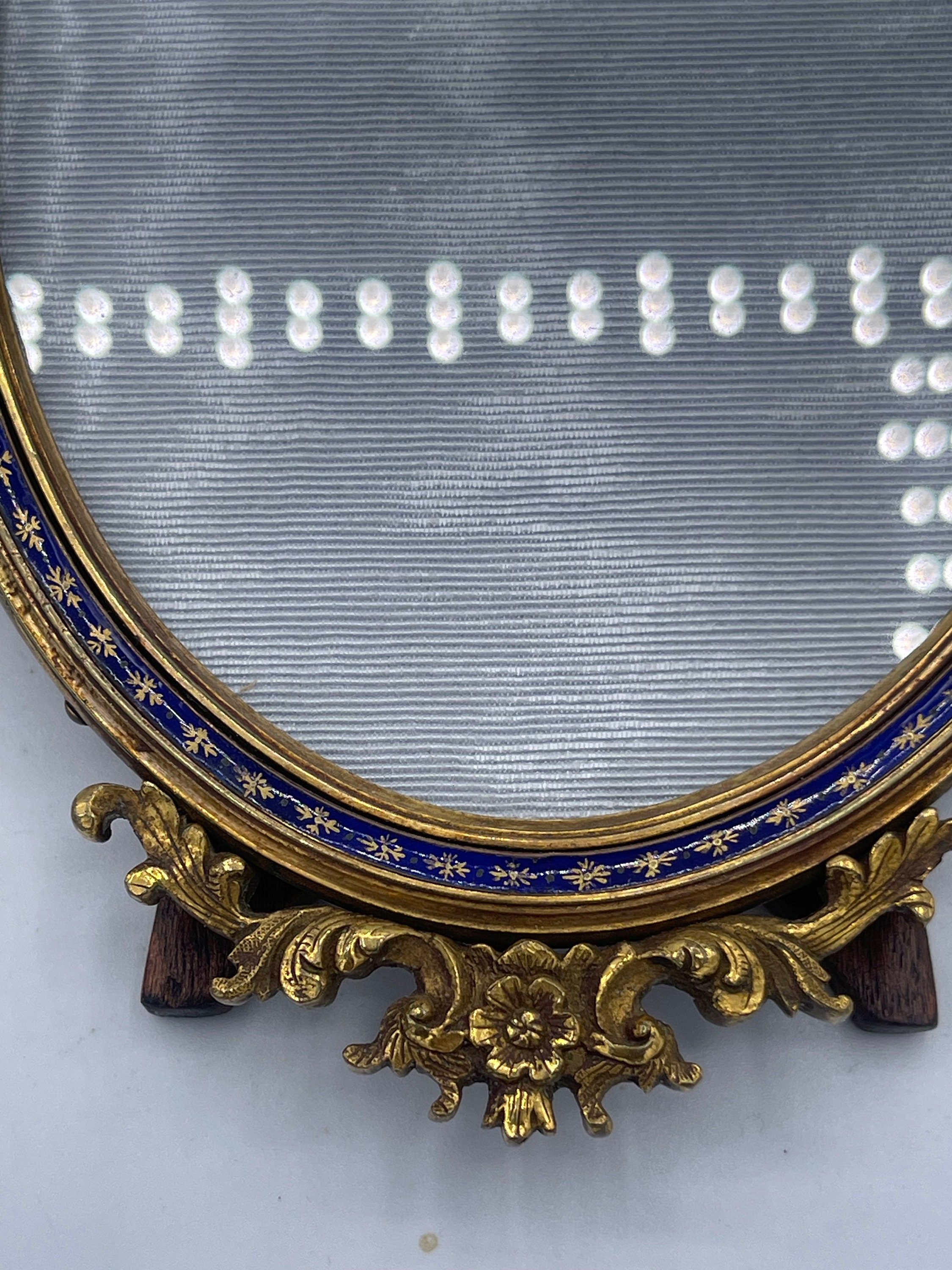 Vintage Blue Enamel Oval Frame on Bronze - Etsy