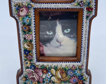 Vintage MICRO MOSAIC FRAME Mini Micro Mosaic Multicolor Glass and Brass ...