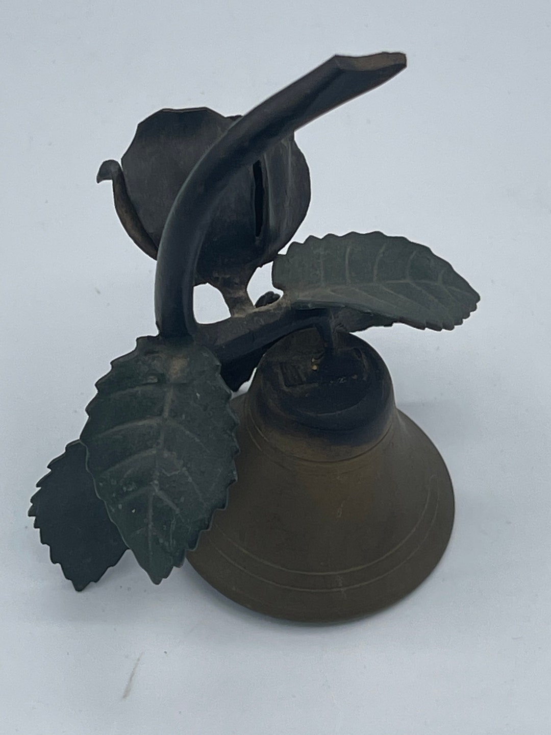 Vintage Brass Bell With Black Rose and Stem - Etsy