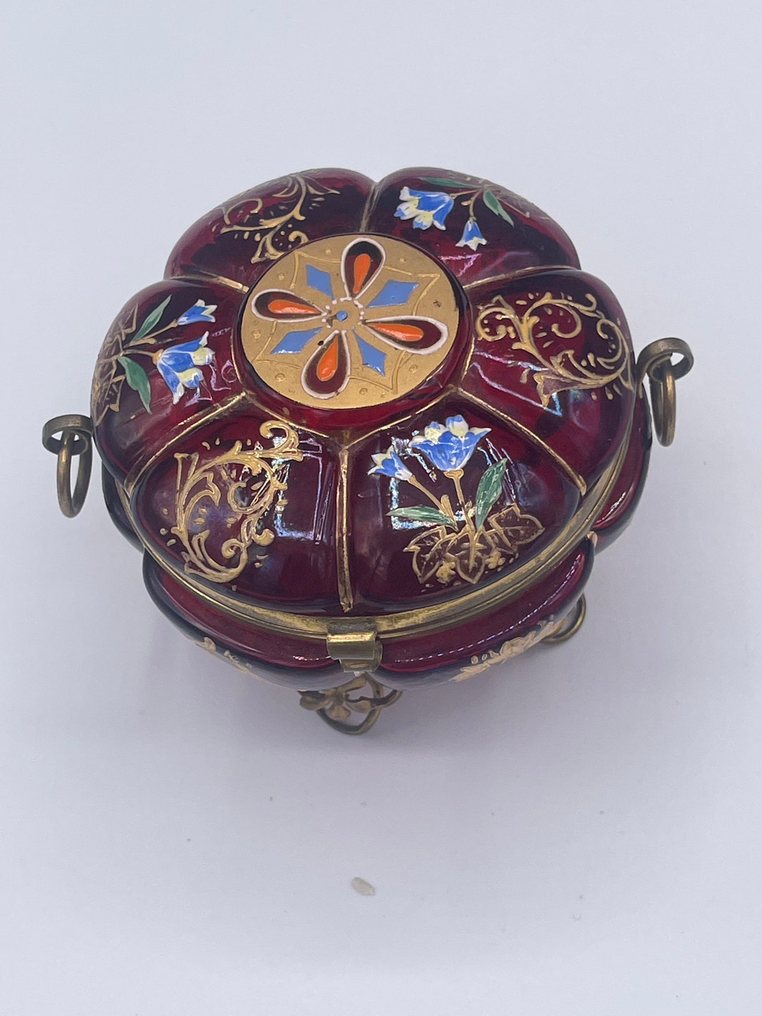 Vintage Cranberry Glass W/ Enamel Jar - Etsy