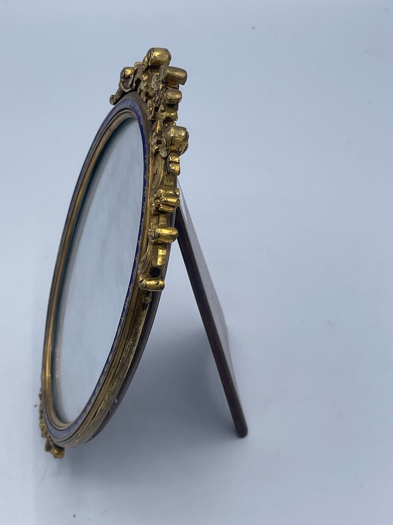 Vintage Blue Enamel Oval Frame on Bronze - Etsy