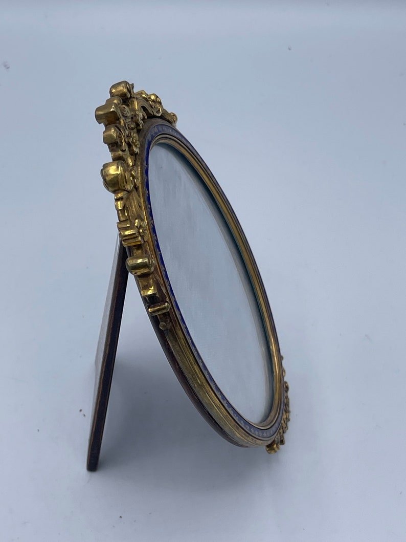 Vintage Blue Enamel Oval Frame on Bronze - Etsy