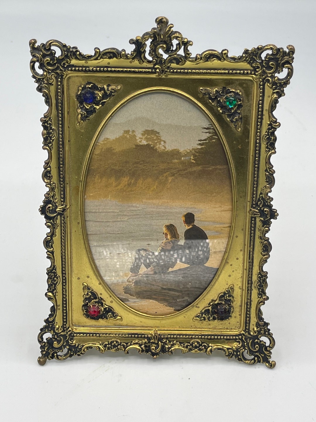 Vintage Brass W/ Colored Jewels Picture Frame - Etsy