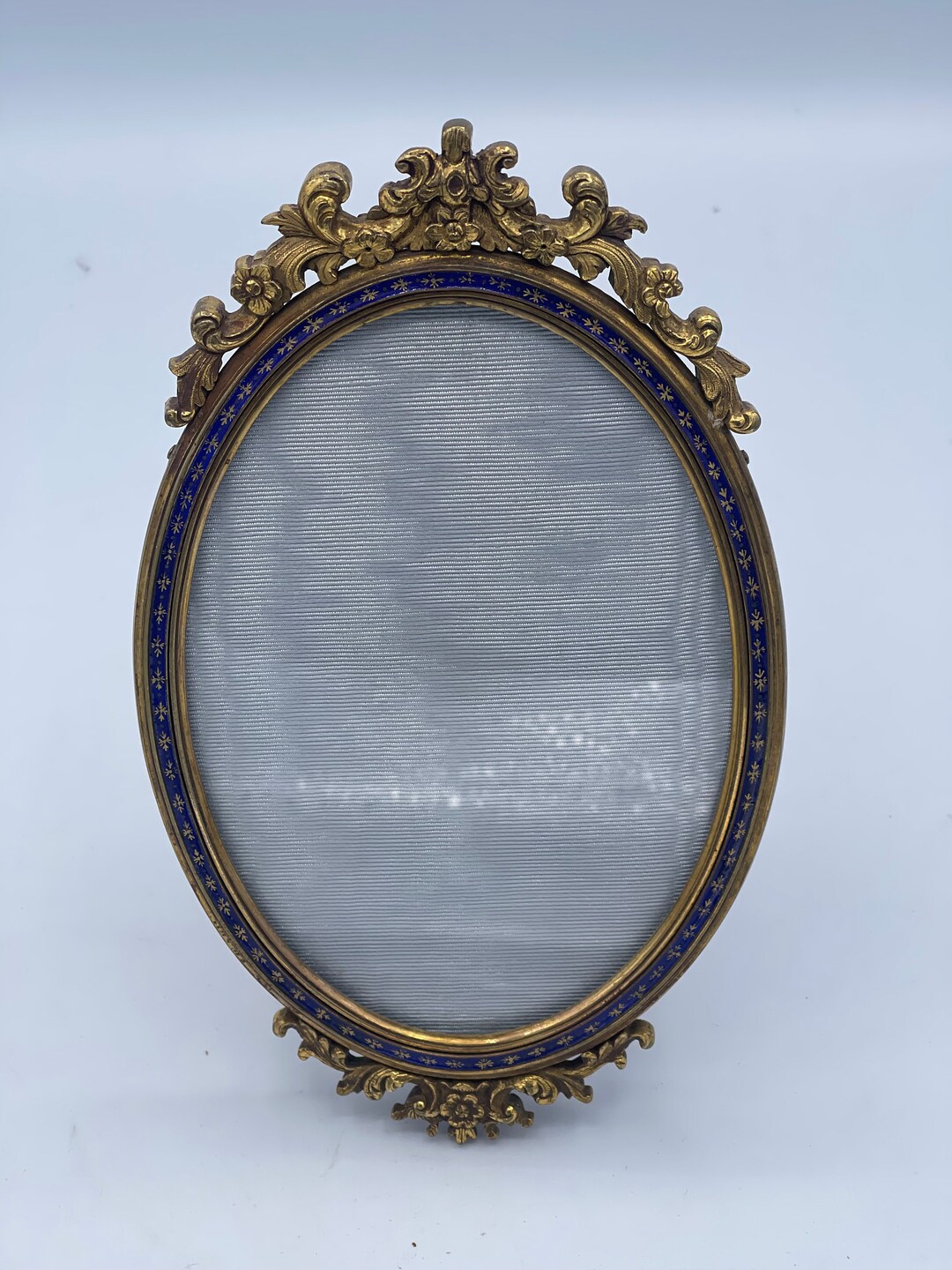 Vintage Blue Enamel Oval Frame on Bronze - Etsy