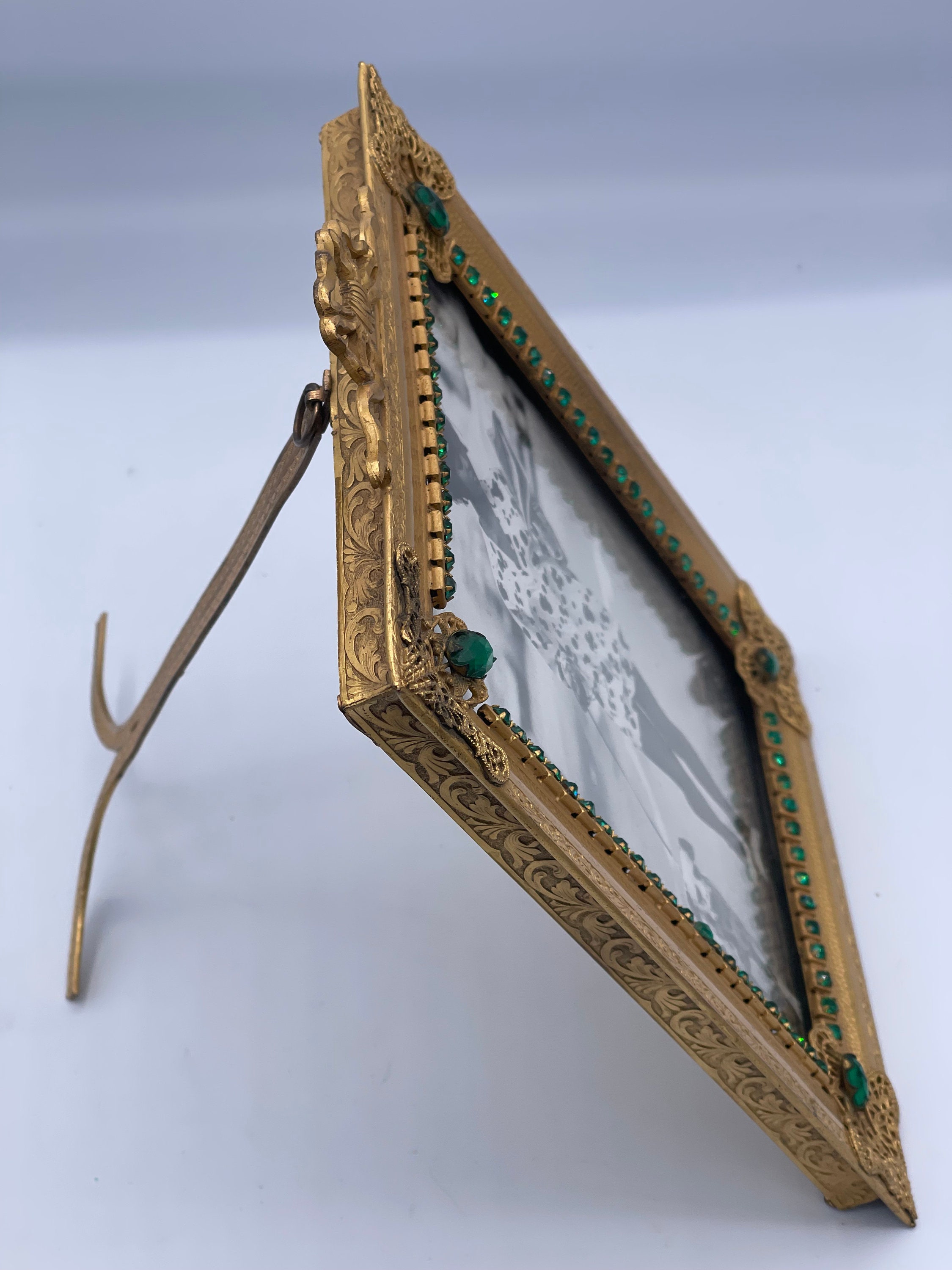 Vintage Emerald Green Jeweled Picture Frame - Etsy