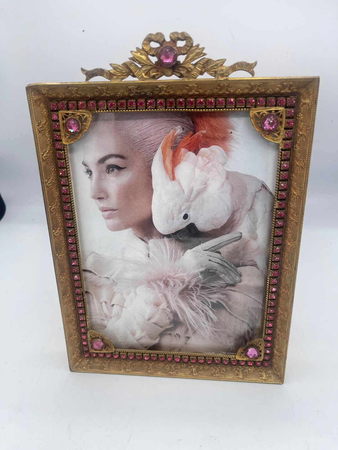 Vintage Brass W/ Pink Jewels Picture Frame - Etsy