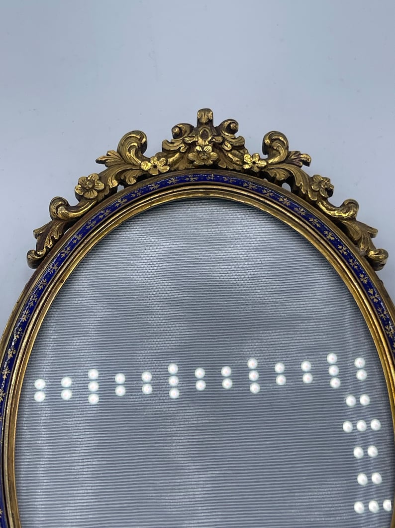 Vintage Blue Enamel Oval Frame on Bronze - Etsy