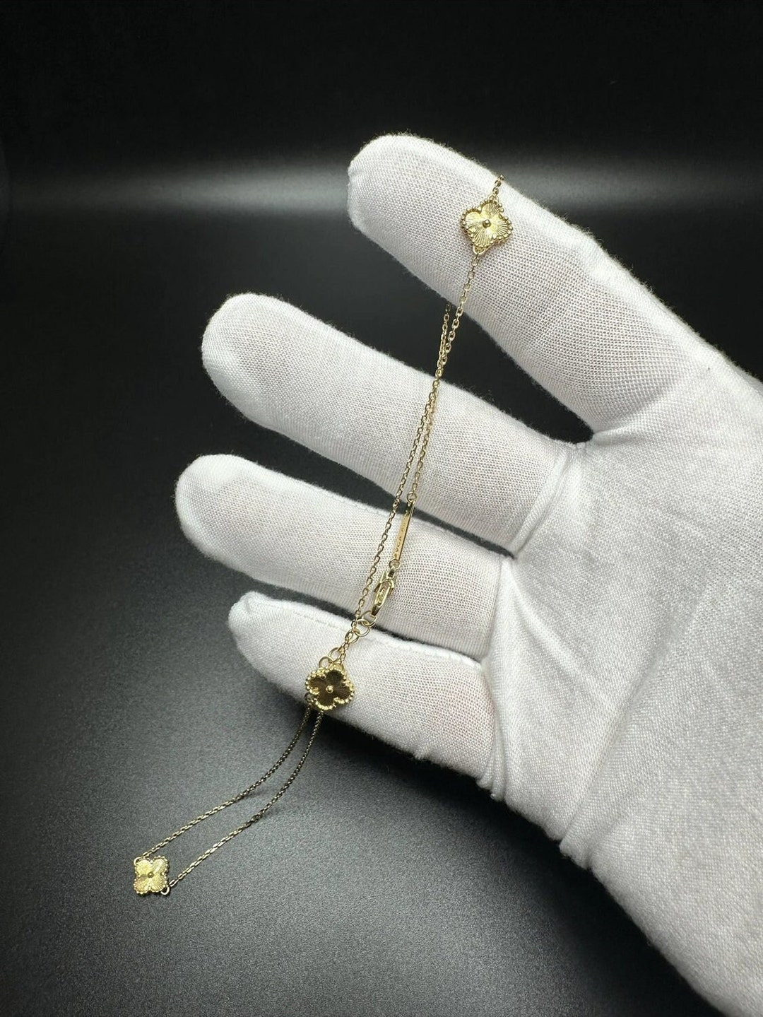 18k Solid Yellow Gold Van Cleef & Arpels Replica 3 Motif Necklace - Etsy