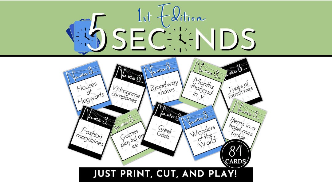 5 Second Rule Printable Game - Family Game Night Trivia - Game Night ...