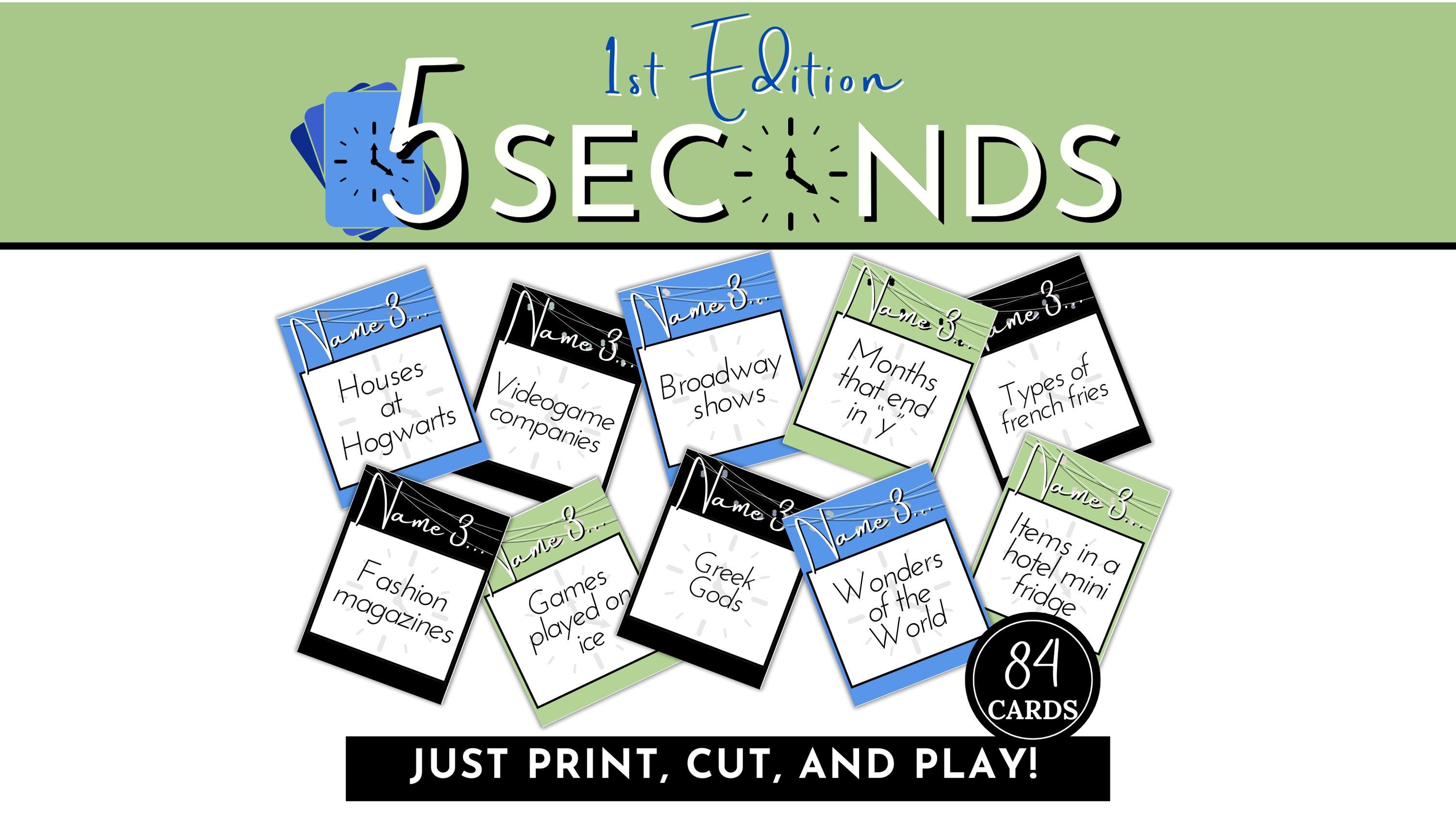 5 Second Rule Printable Game - Family Game Night Trivia - Game Night ...