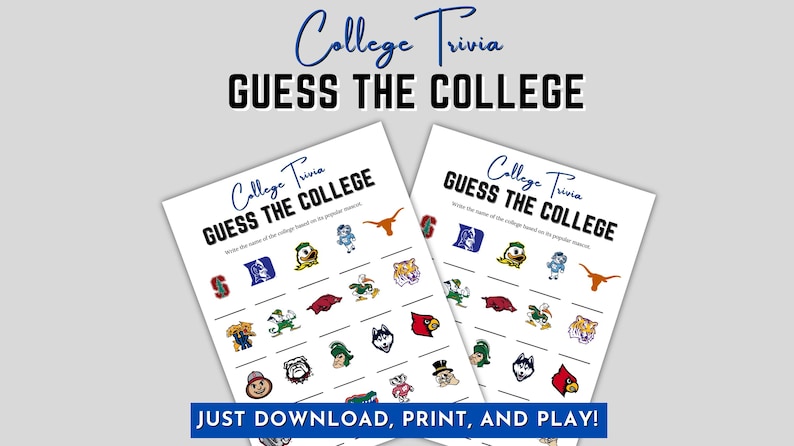 College Mascot Trivia Game: Sports Party Printable (PDF Download) - Etsy