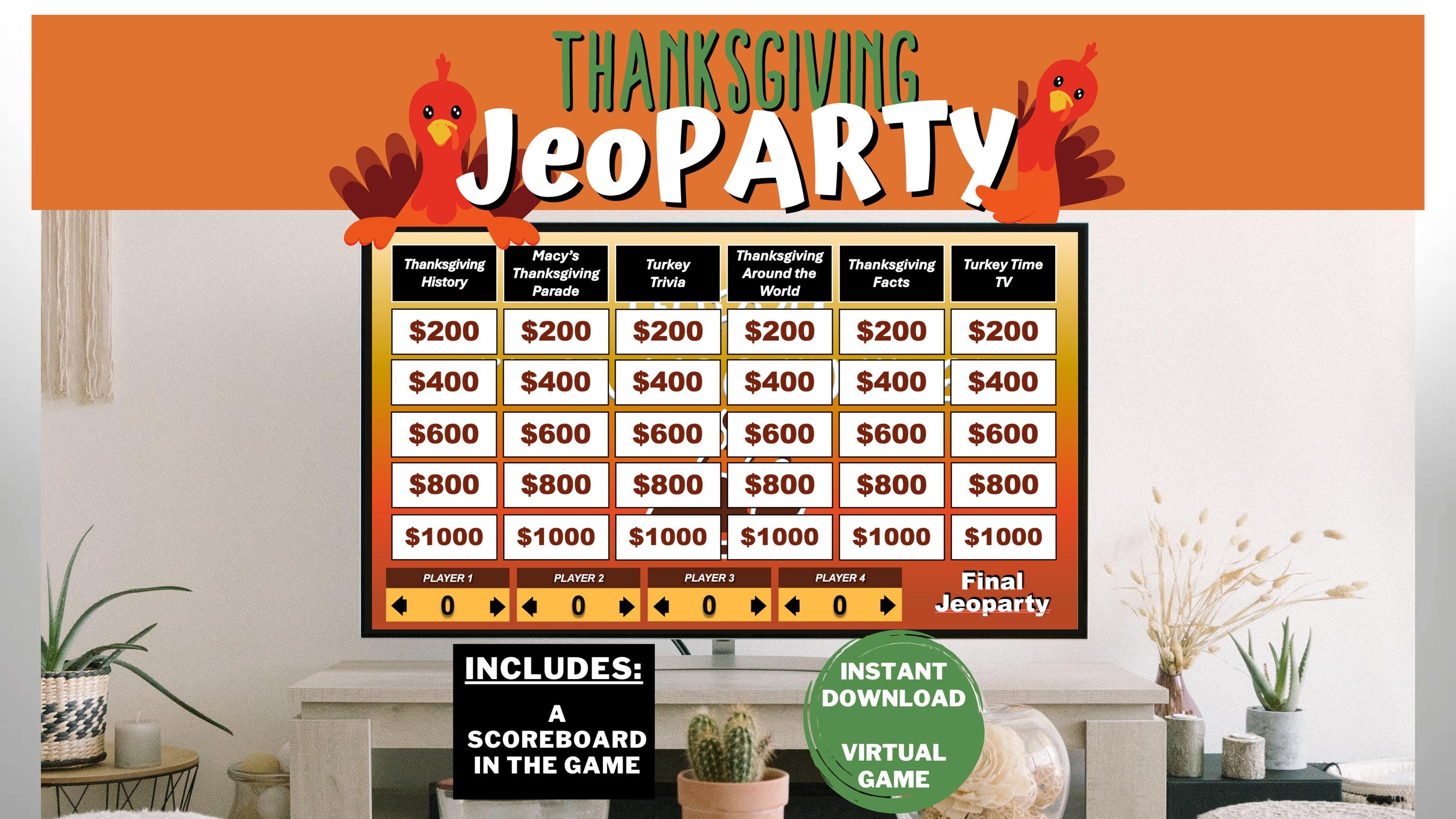 Thanksgiving Jeopardy Game: Powerpoint Trivia for Families (PDF ...
