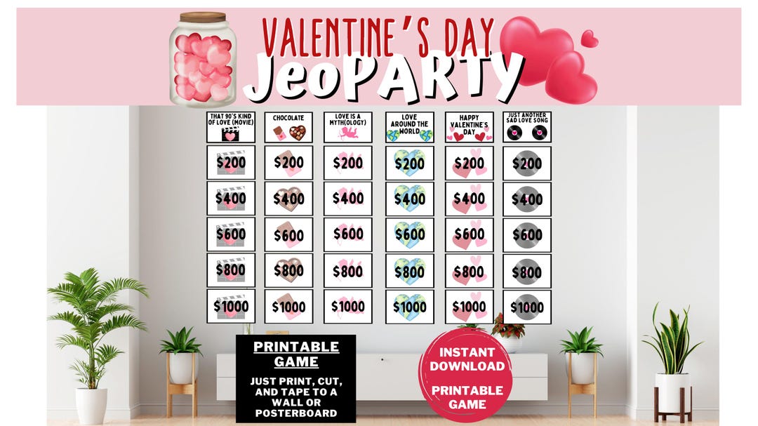 Valentine's Jeopardy Printable Game - Valentine's Party Ideas ...