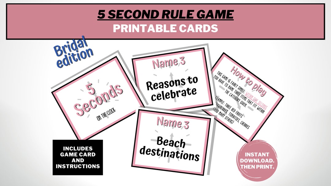 5 Second Rule - Printable Game - 30+ Rounds - Instant Download - Etsy