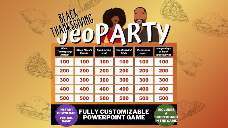 Black Thanksgiving Jeopardy Game: Powerpoint Trivia for Families (PDF ...