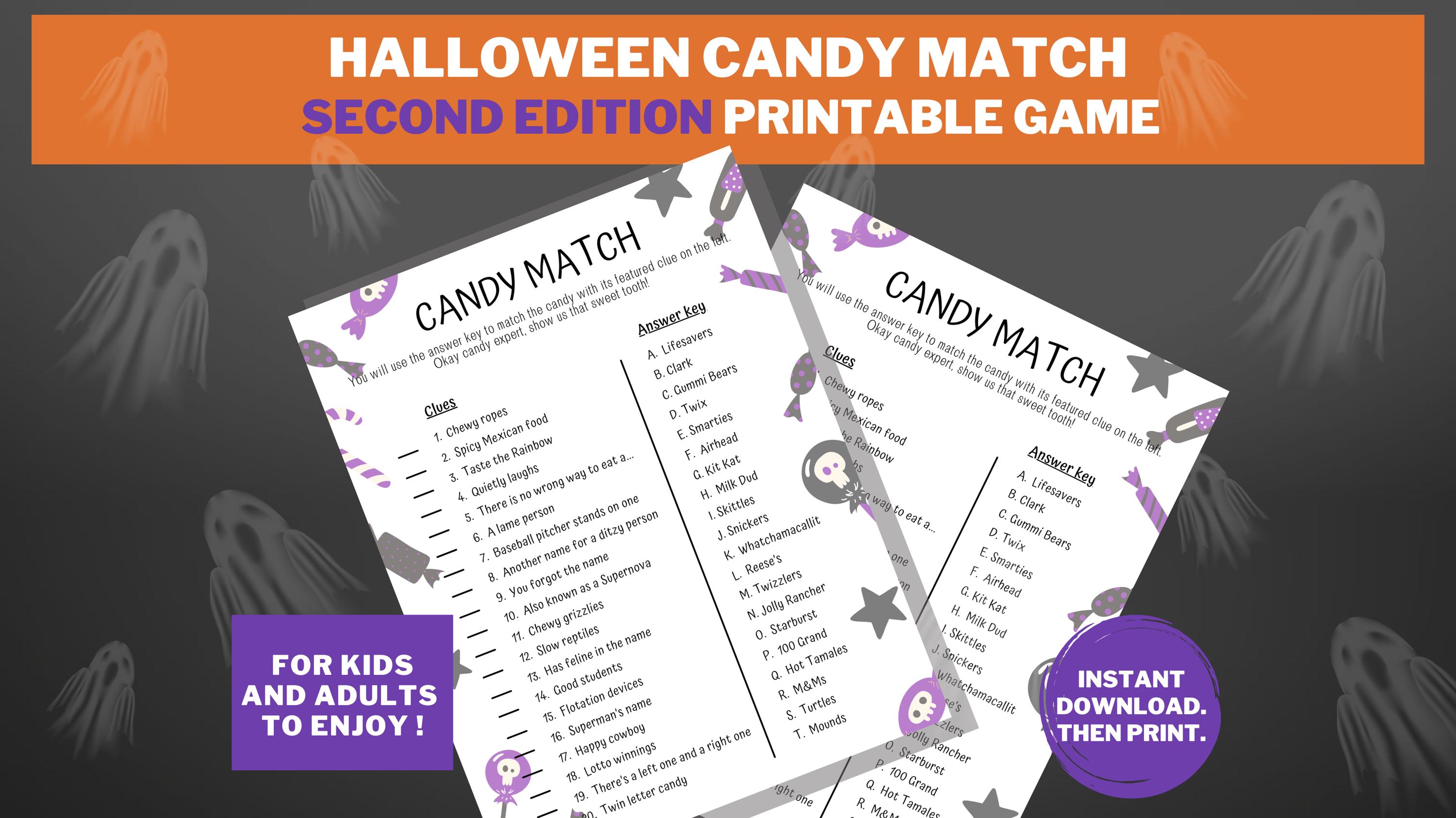 Halloween Candy Match Riddle Trivia Game - Printable Game - First ...