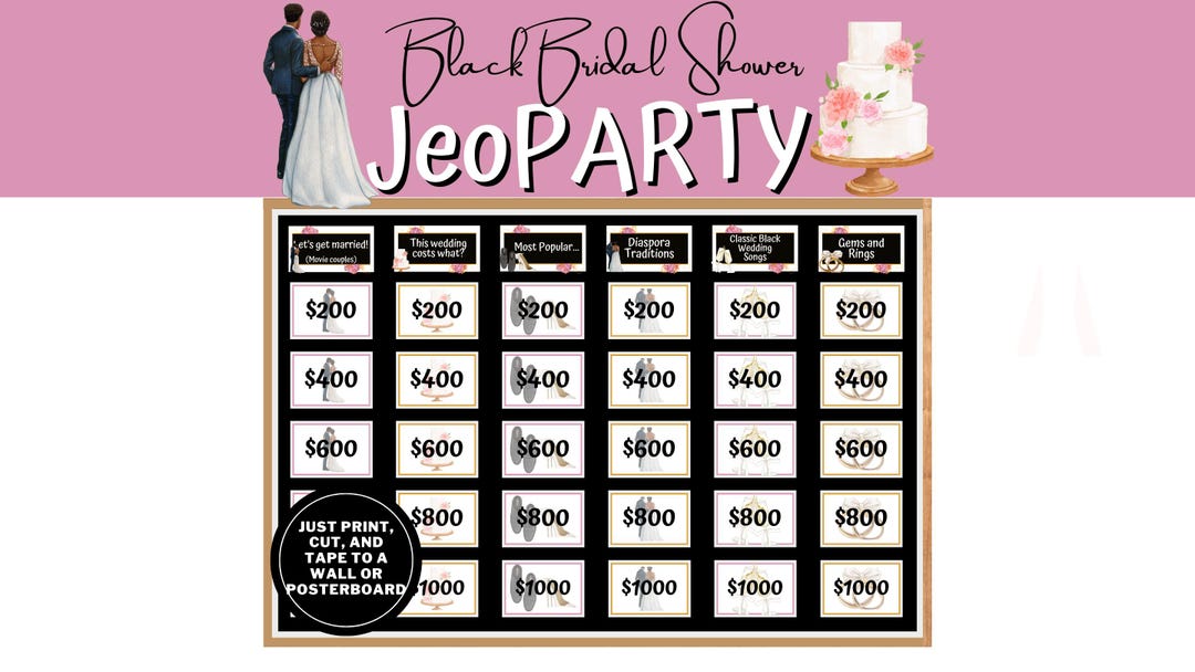 Black Bridal Shower Jeopardy Printable Game - Wedding Shower Ideas ...