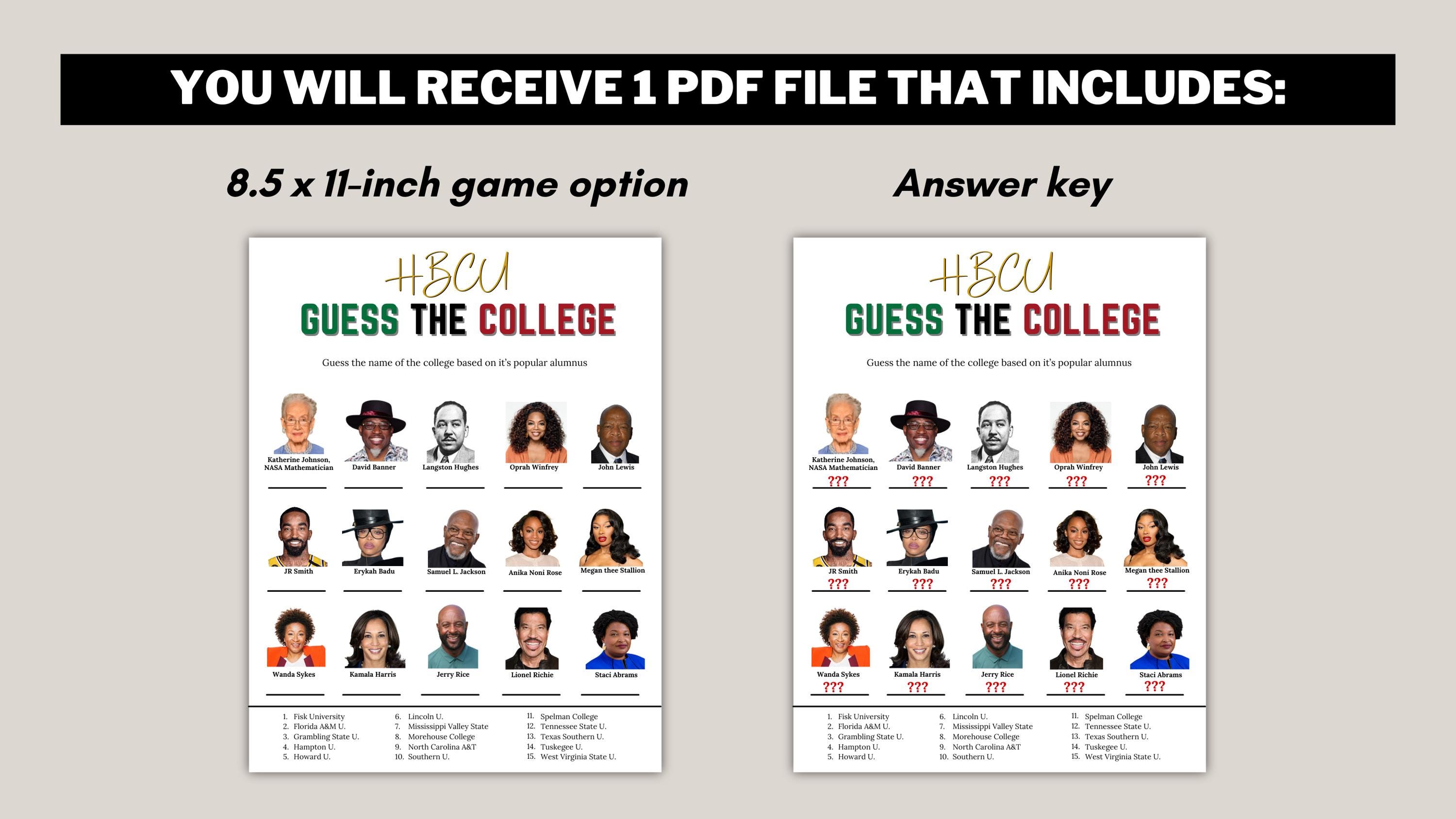 Black Culture Trivia Game: HBCU Guessing Game (printable PDF) - Etsy