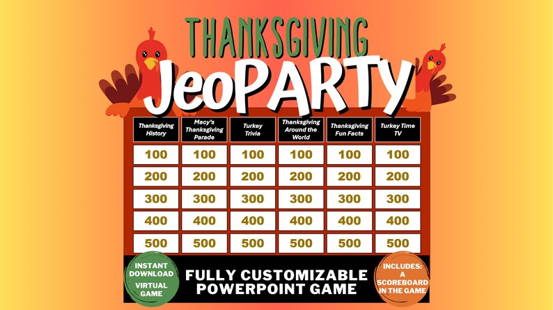 Thanksgiving Jeopardy Game: Powerpoint Trivia for Families (PDF ...