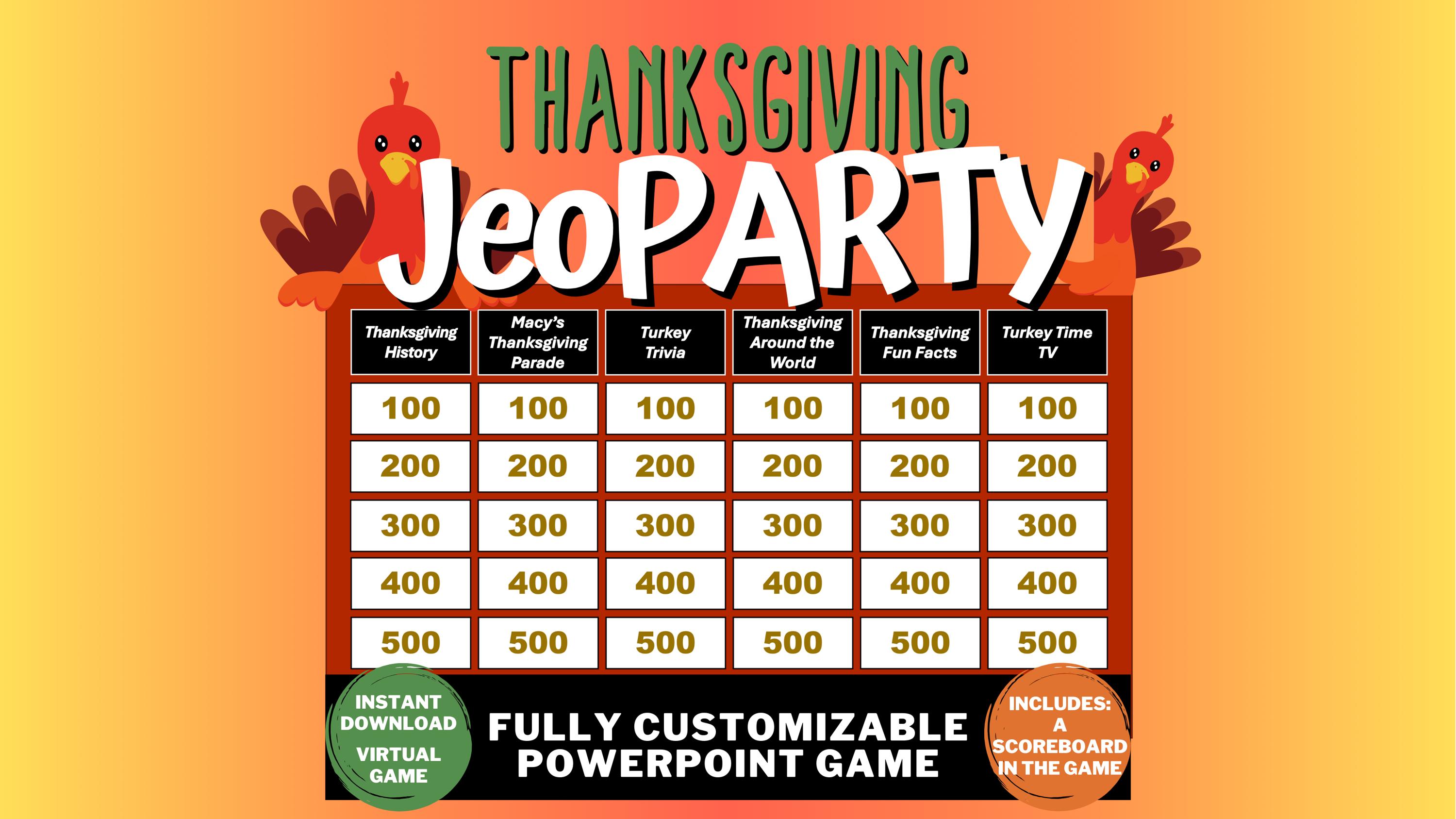 Thanksgiving Jeopardy Game: Powerpoint Trivia for Families (PDF ...