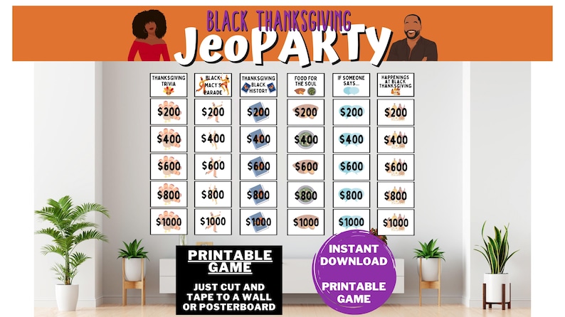 Black Thanksgiving Jeopardy Game: Printable Family Activity (PDF ...