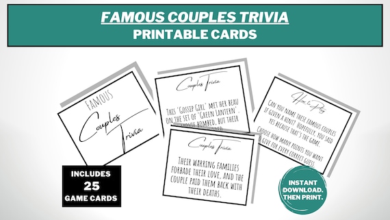 Famous Couples Trivia Printable Game 25 Rounds Instant - Etsy