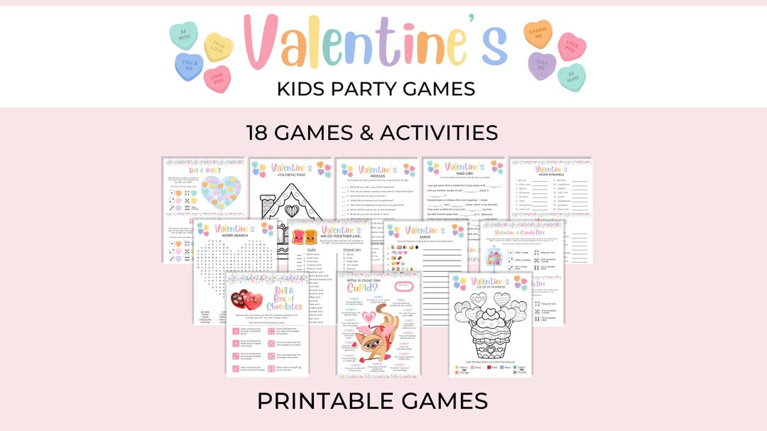 Valentines Day Printable Kids Games - Valentines Games Bundle ...