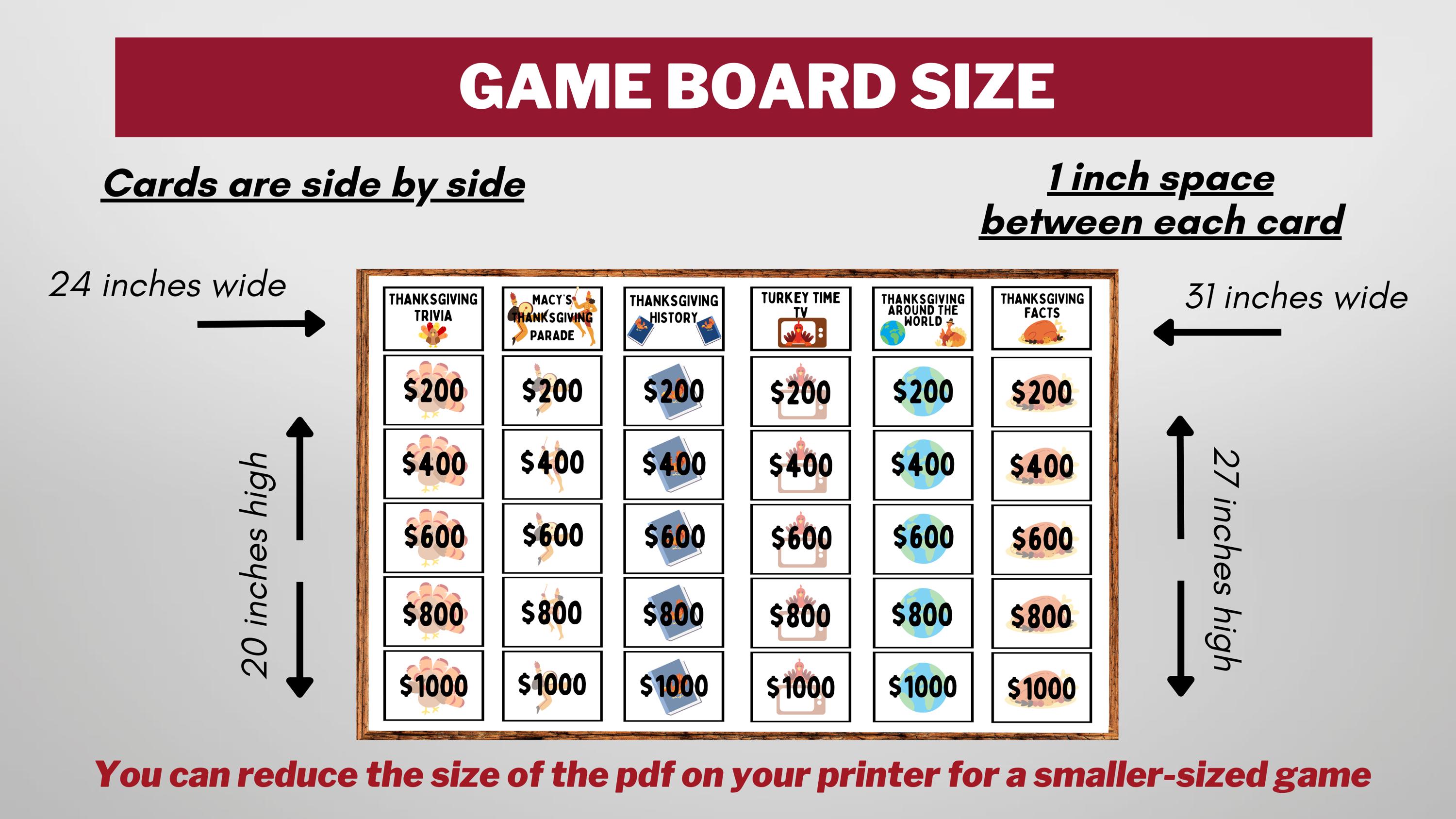 Thanksgiving Jeopardy Game: Large Printable Family Activity - Wall or ...