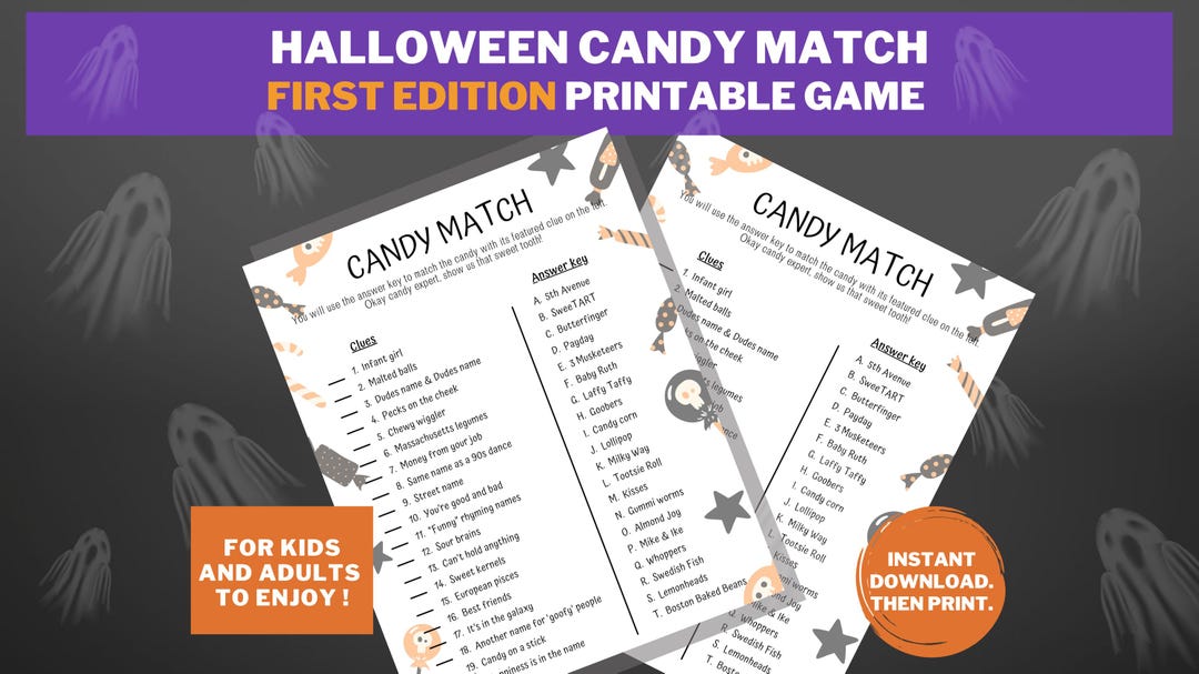 Halloween Candy Match Riddle Trivia Game Printable Game First Edition ...
