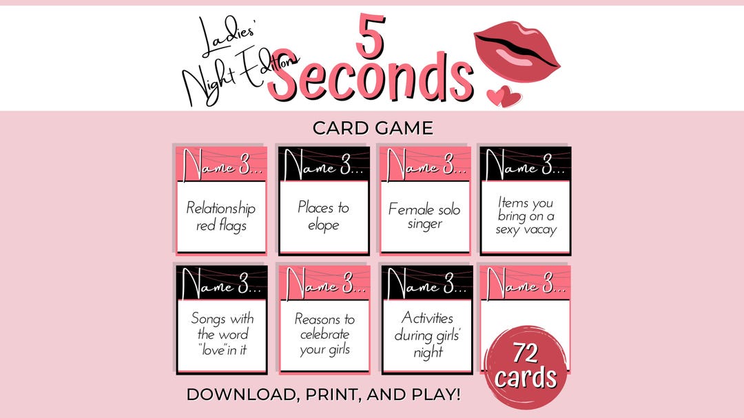 5 Second Rule Printable Game Ladies Night Game 5 Second Game Adults ...