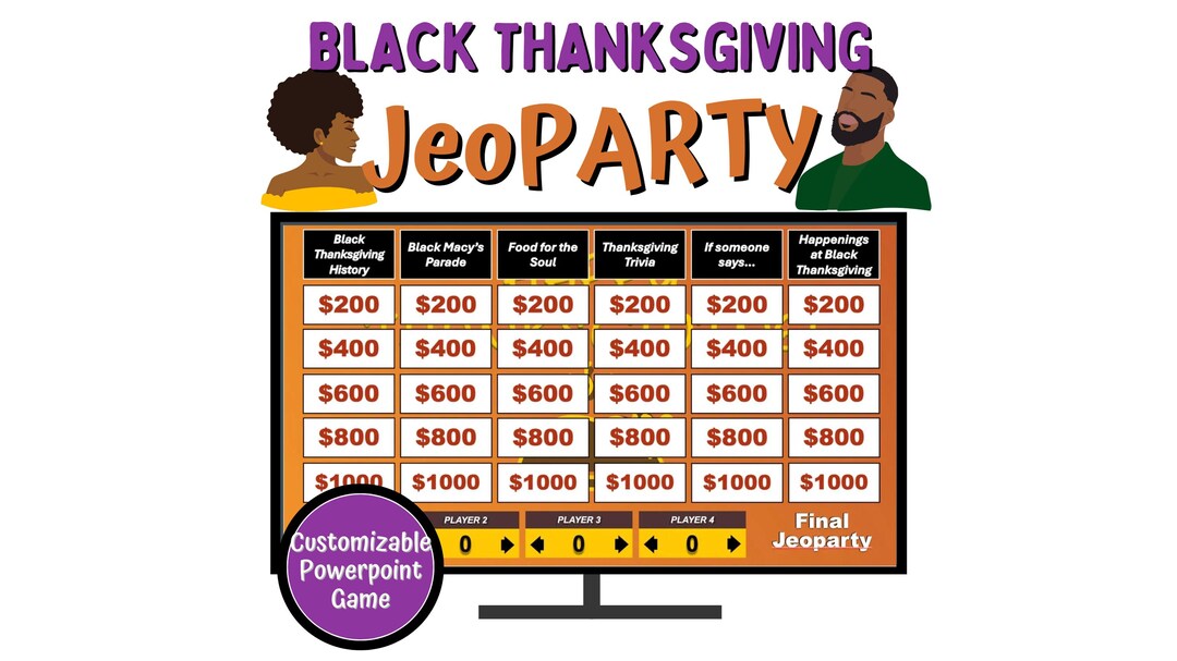 Black Thanksgiving Jeopardy Game: Powerpoint Trivia for Families (PDF ...