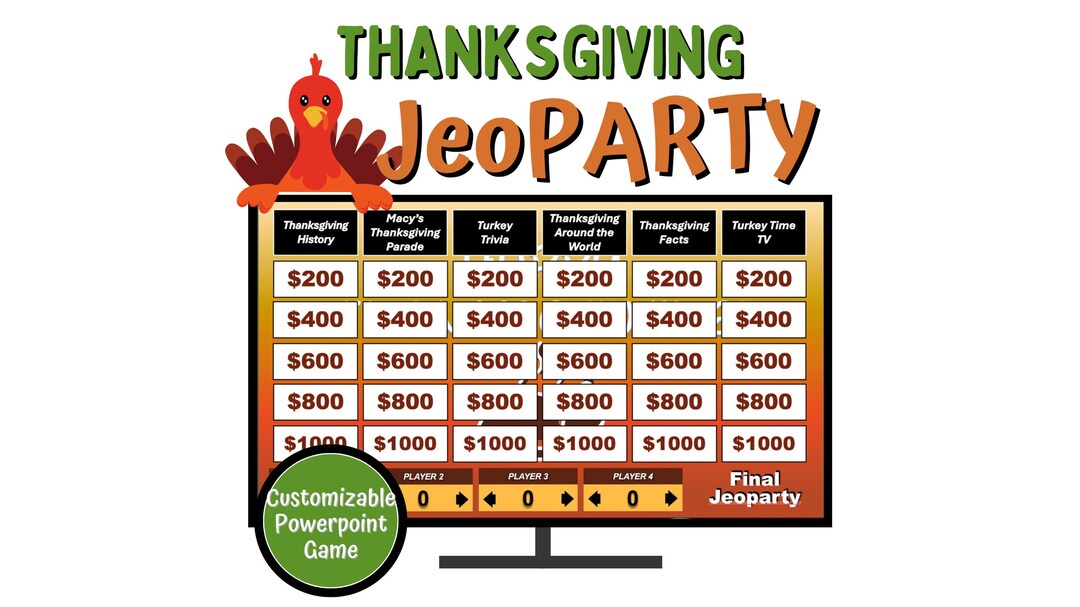 Thanksgiving Jeopardy Game: Powerpoint Trivia for Families (PDF ...