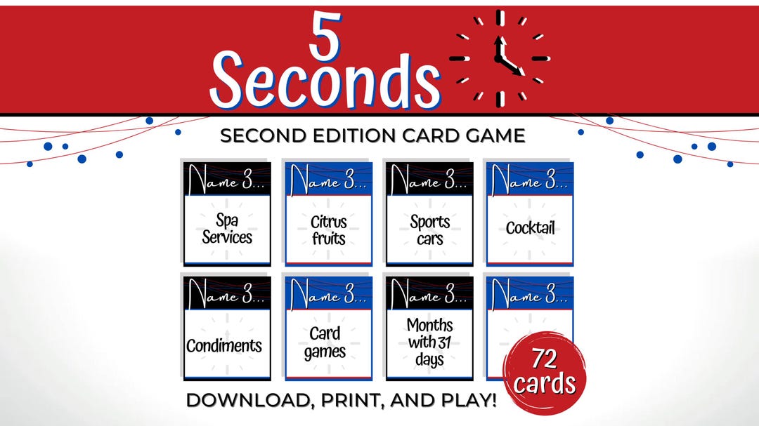 5 Second Rule Printable Game - Family Game Night - Game Night Ideas ...