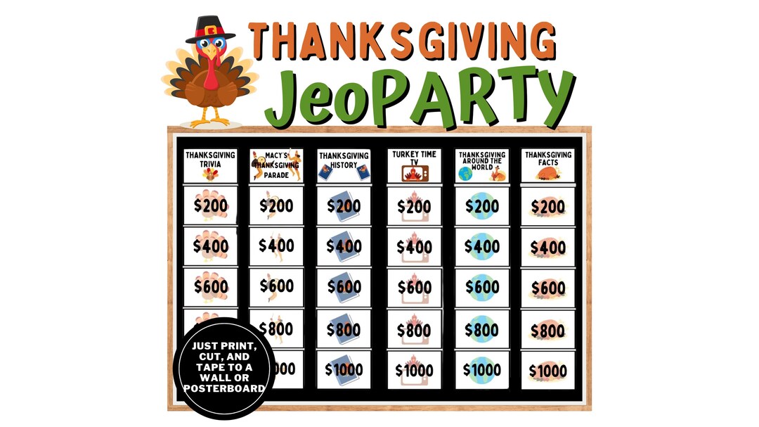 Thanksgiving Jeopardy Game: Large Printable Family Activity - Wall or ...