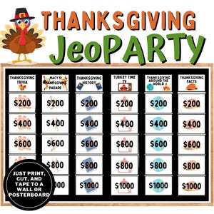 Thanksgiving Jeopardy Game: Large Printable Family Activity - Wall or ...