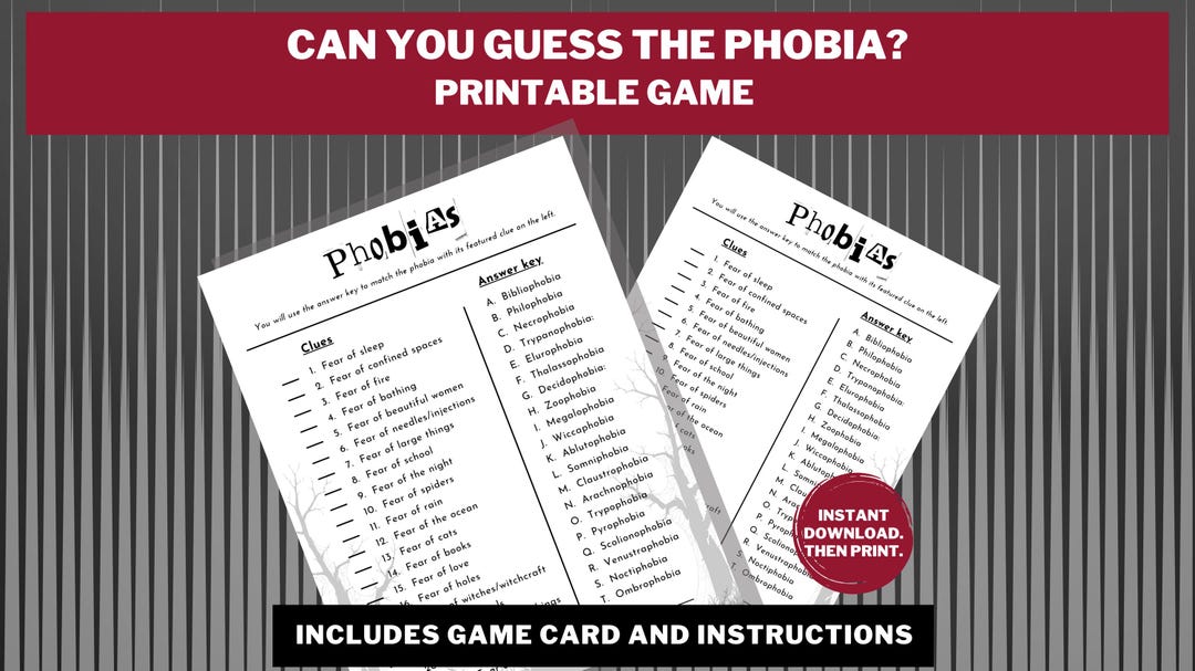 Phobia Trivia Game Digital Download, Halloween Party Game for Adults ...