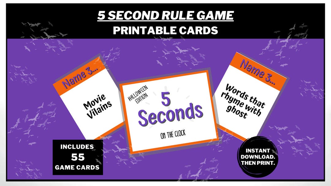Halloween 5 Second Rule Printable Game 55 Rounds Instant Download Game ...