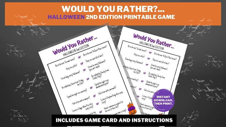 Would You Rather? - Printable Game - Halloween Second Edition - Instant ...