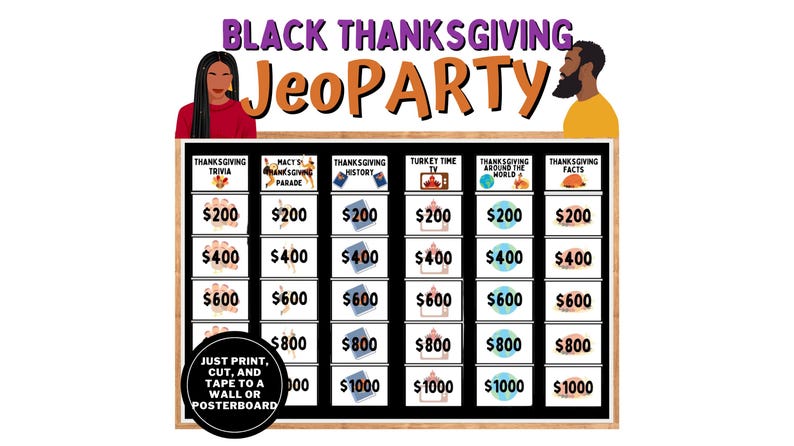 Black Thanksgiving Jeopardy Game: Printable Family Activity (PDF ...