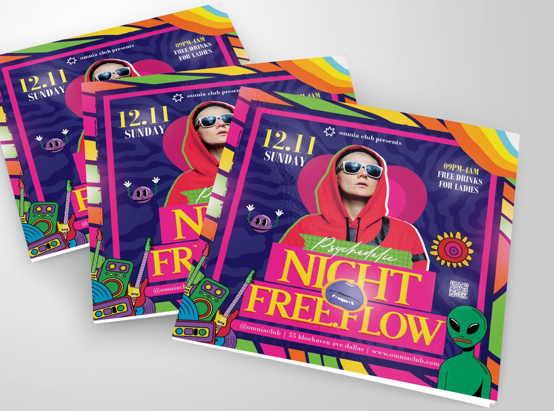 Psychedelic Party Flyer DJ Party Flyer Template Flyer Photoshop Design ...