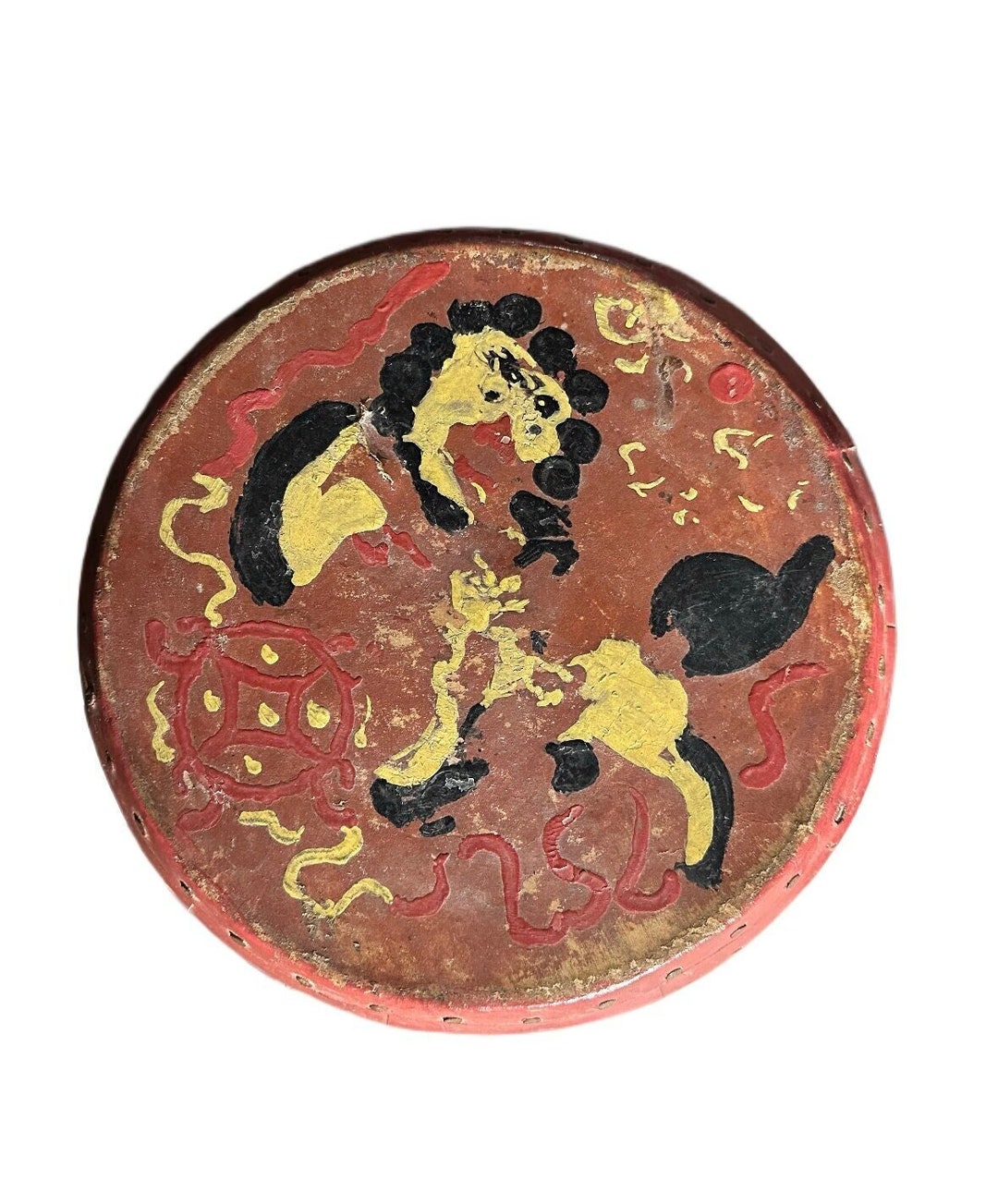 RARE Hand Painted Antique Tibetan Yak Skin Buddhist Temple Drum - Etsy