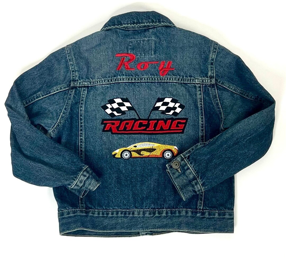 Customized Boys Denim Racing Jacket With Personalized Embroidery - Etsy