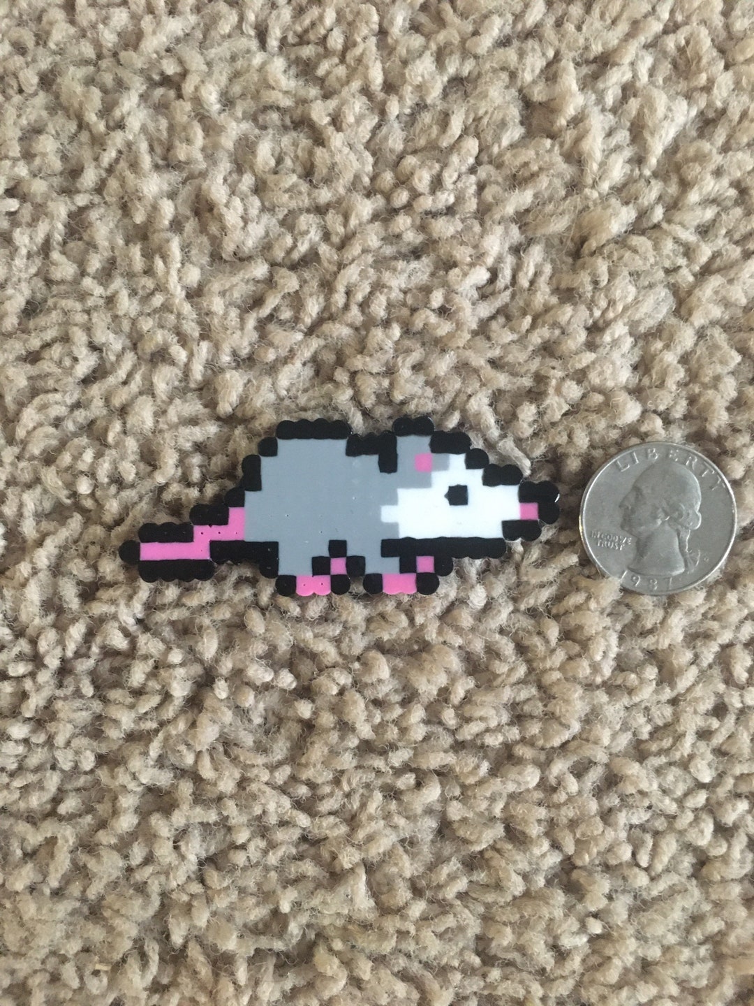 Perler Bead Opossum Pin/keychain/snap Hook - Etsy