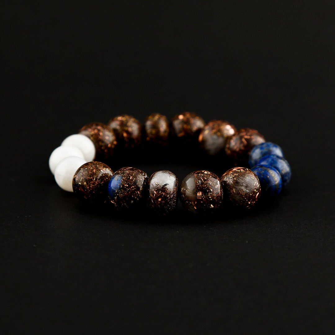 Moonstone and Deep Blue Lapis Lazuli Orgonite Bracelet, Moonstone ...