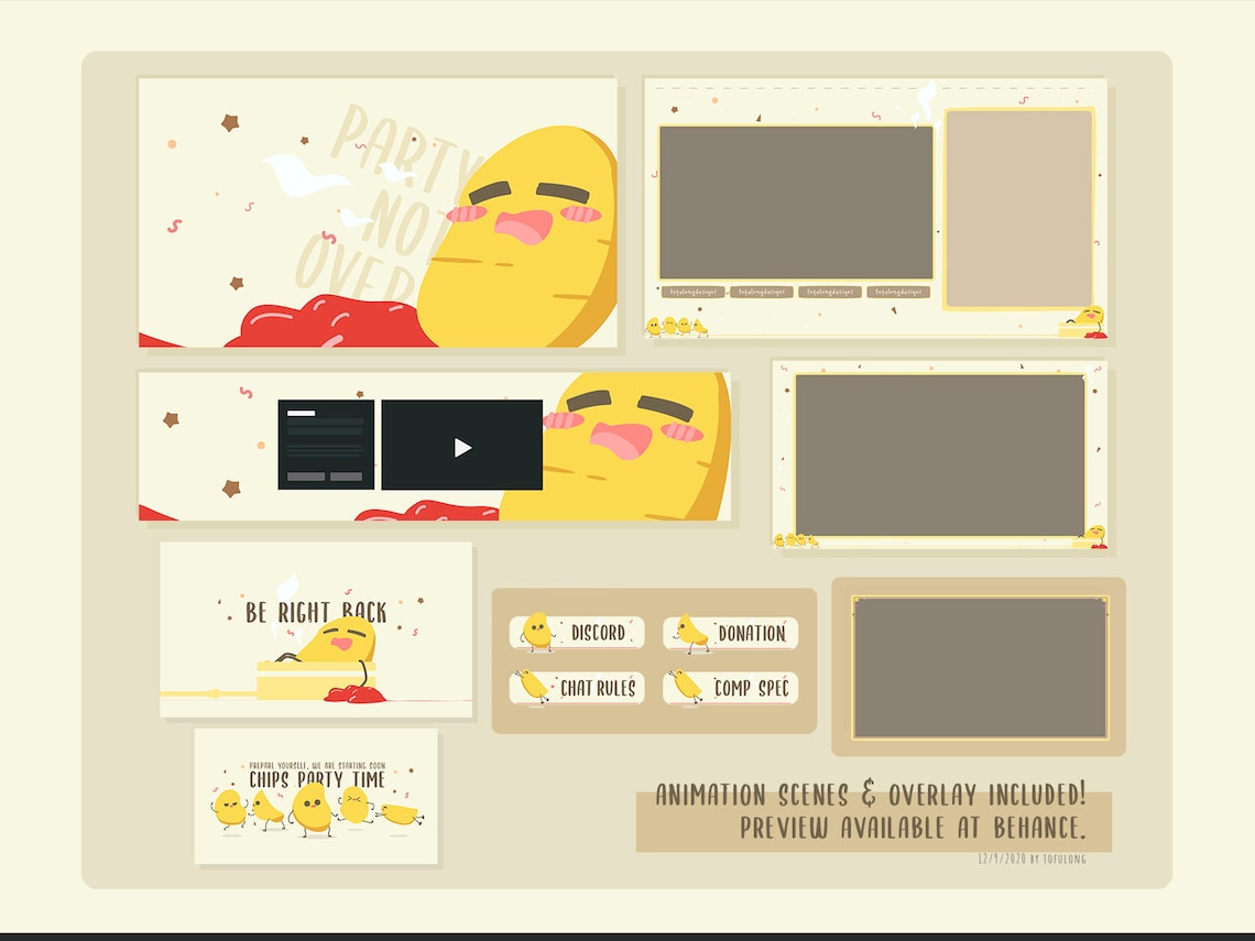 Cute Chips Party Animated Twitch Stream Overlay Package - Etsy