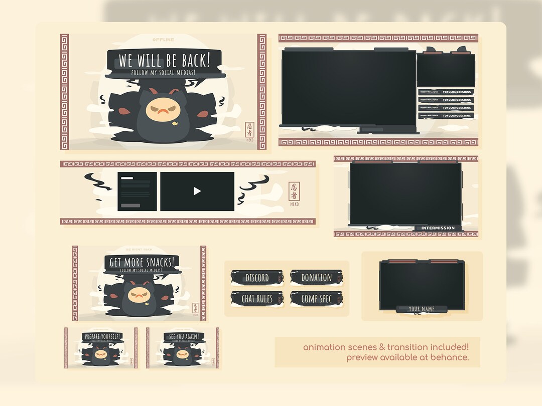 Cute Ninja Neko Squad Twitch Overlay Streamer Package - Etsy