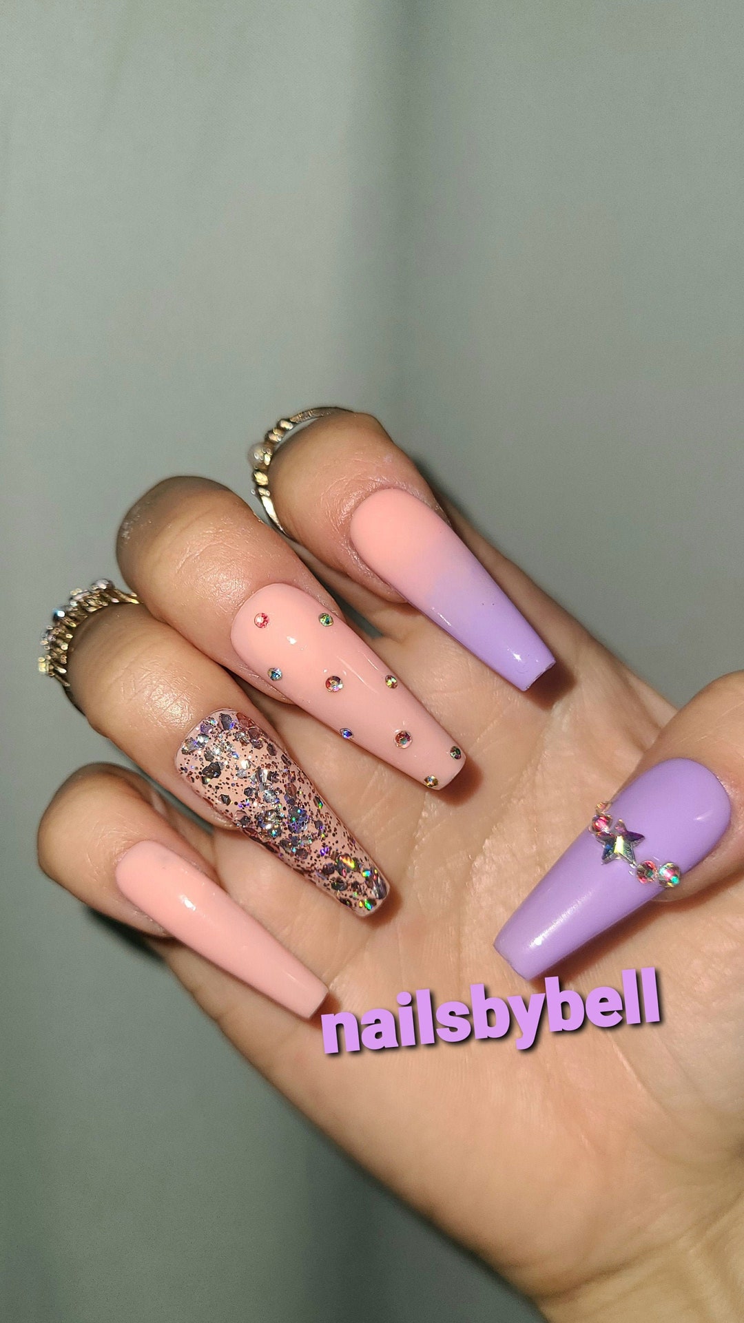 Wedding Press on Nailsㅣpink Purple Colada Press on Nails | Gel Acrylic ...