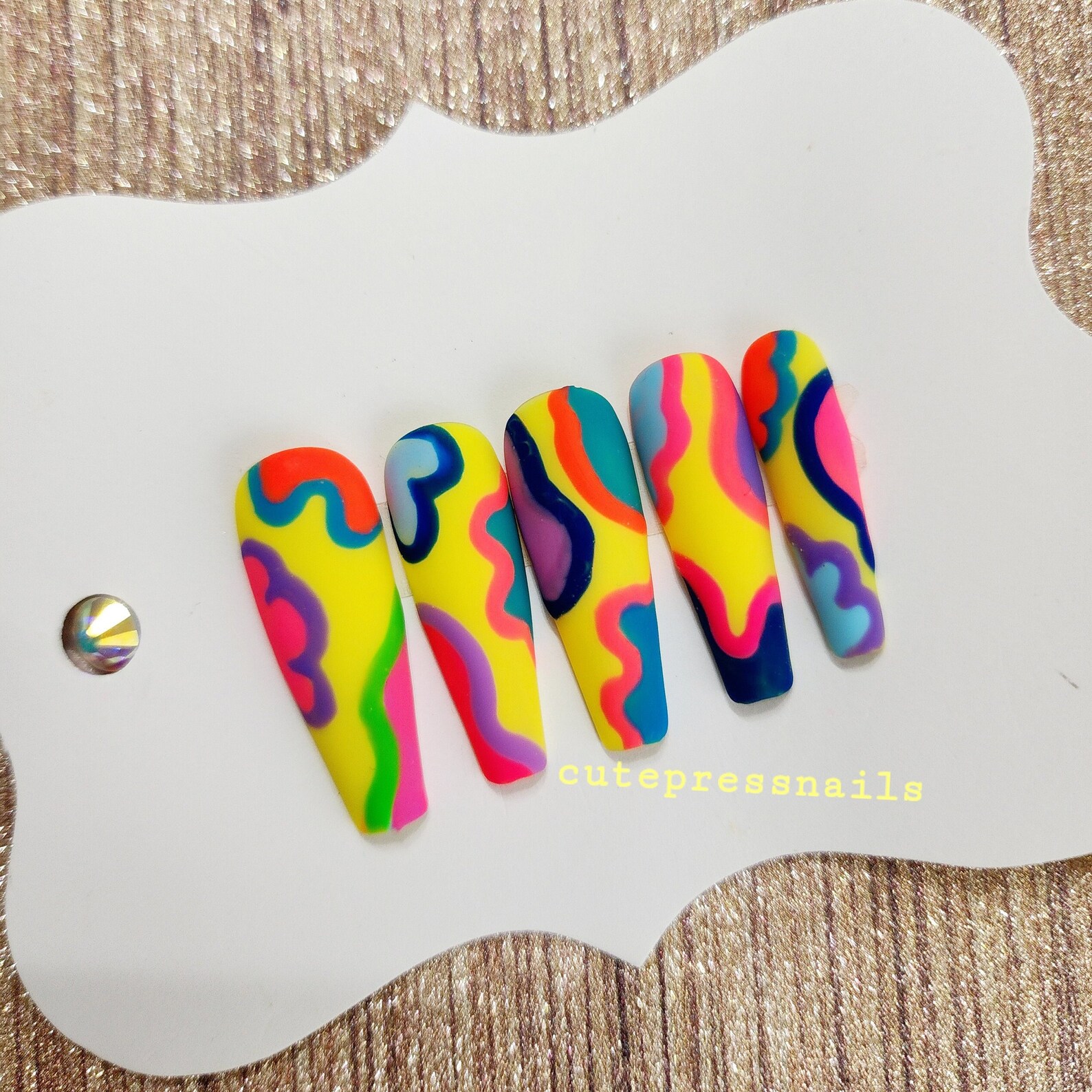Swirl Rainbow Press on Nails | Comic Press Ons | Colorful Nails | Drama ...